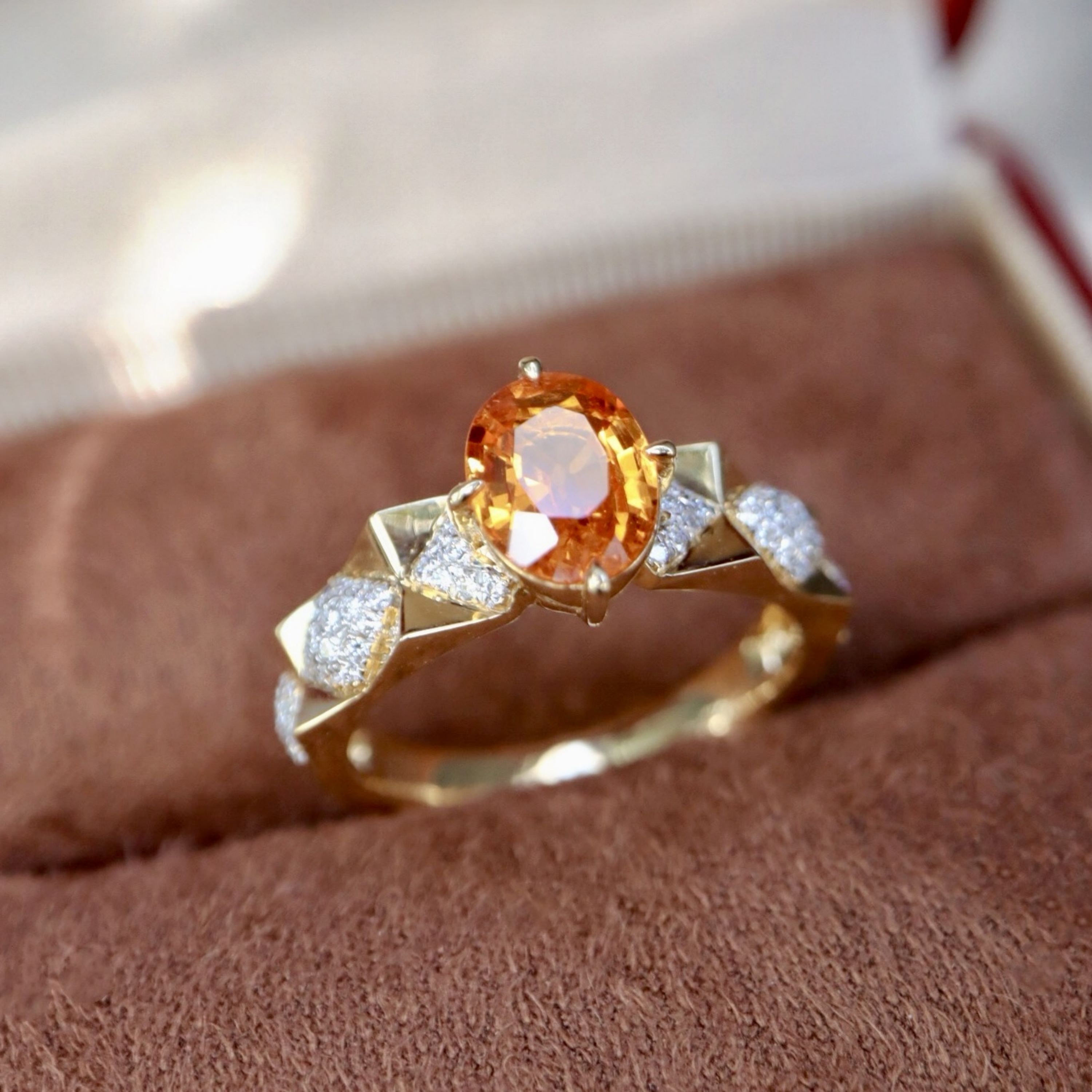 Natural Orange Garnet Ring/18k Solid Yellow Gold Oval Garnet Ring/raw ...
