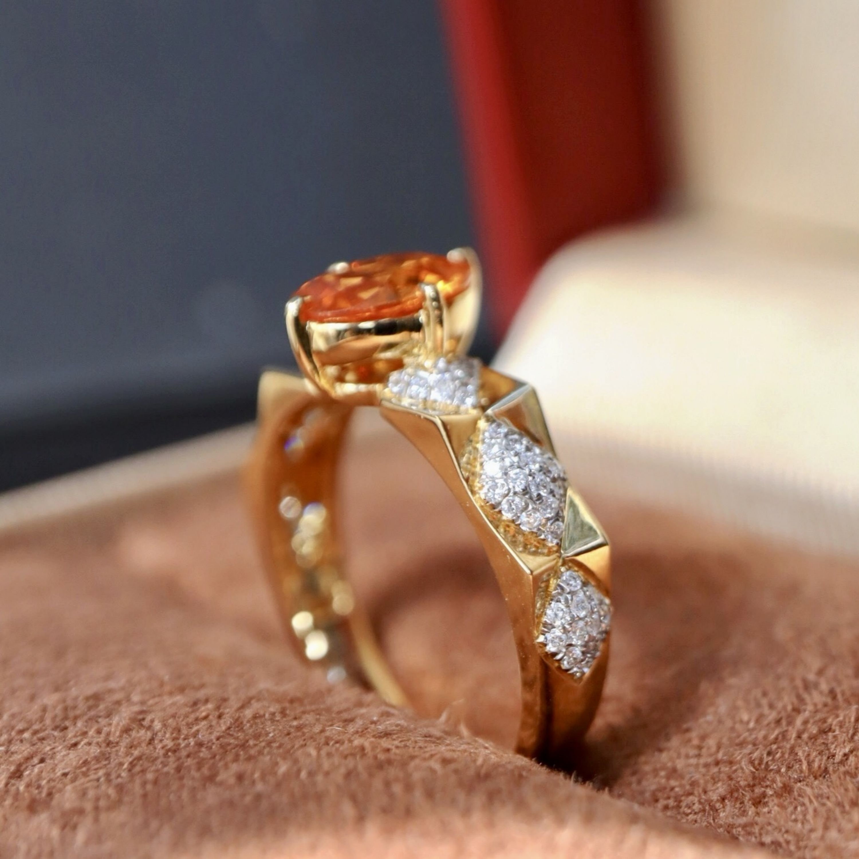 Natural Orange Garnet Ring/18k Solid Yellow Gold Oval Garnet Ring/raw ...