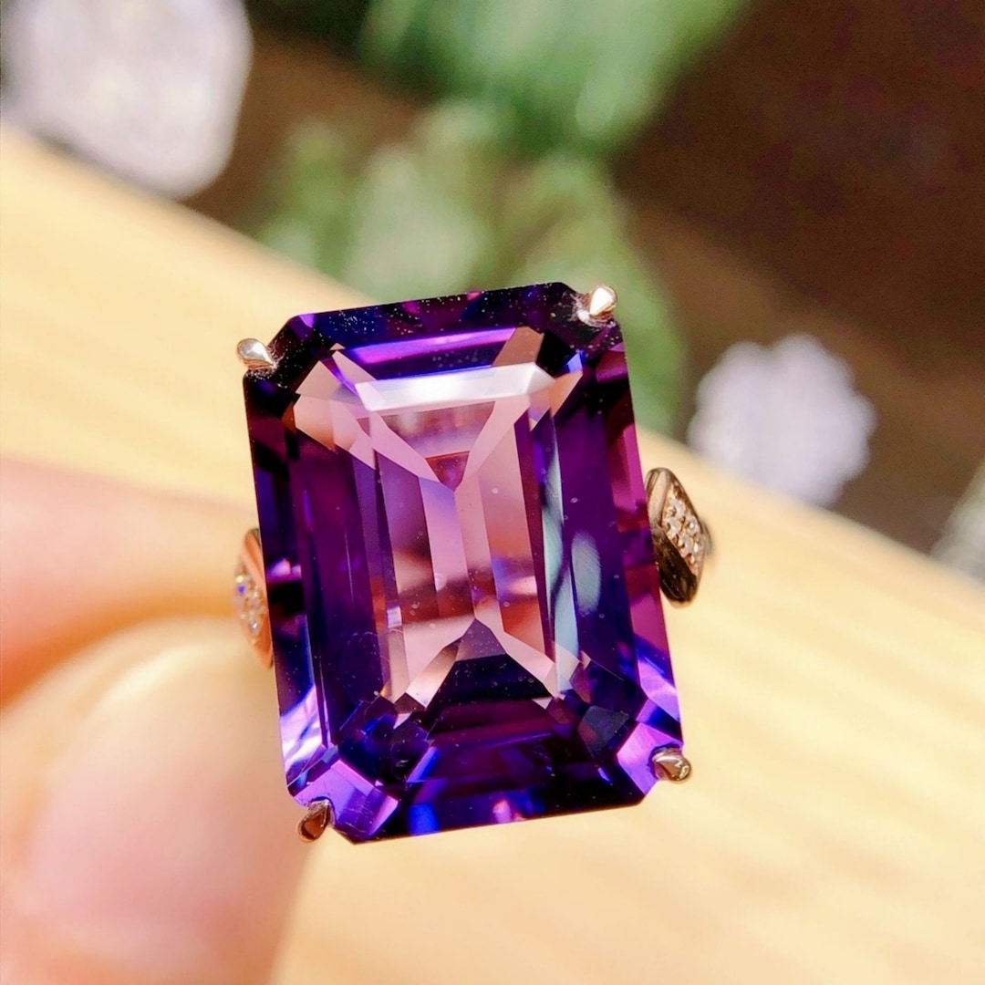 18k Gold Genuine Amethyst Ring Women/statement Dainty Amethyst Engagement Ring/art Deco Unique ...