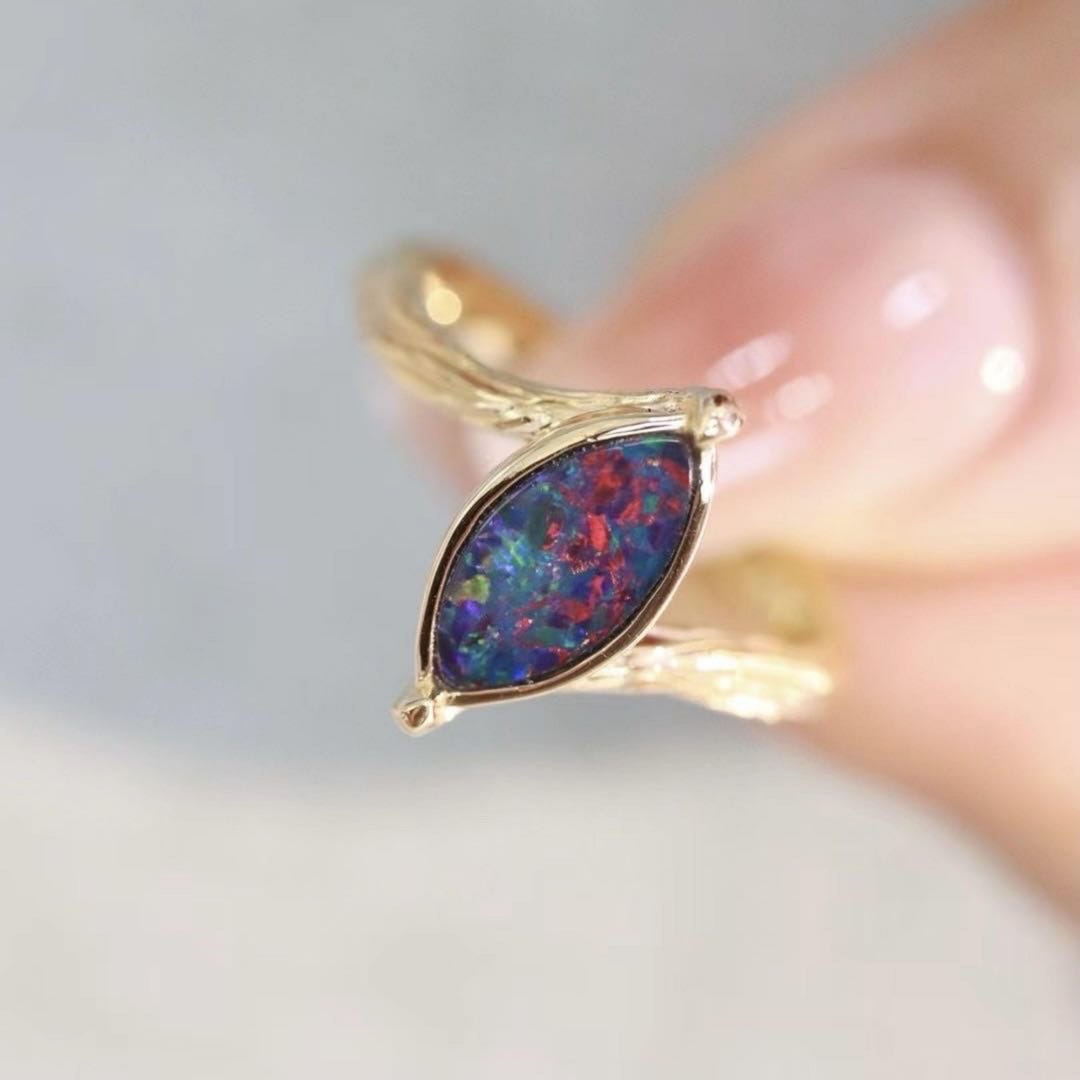 18k Solid Gold Quality Natural Australian Opal Ring/statement Opal ...