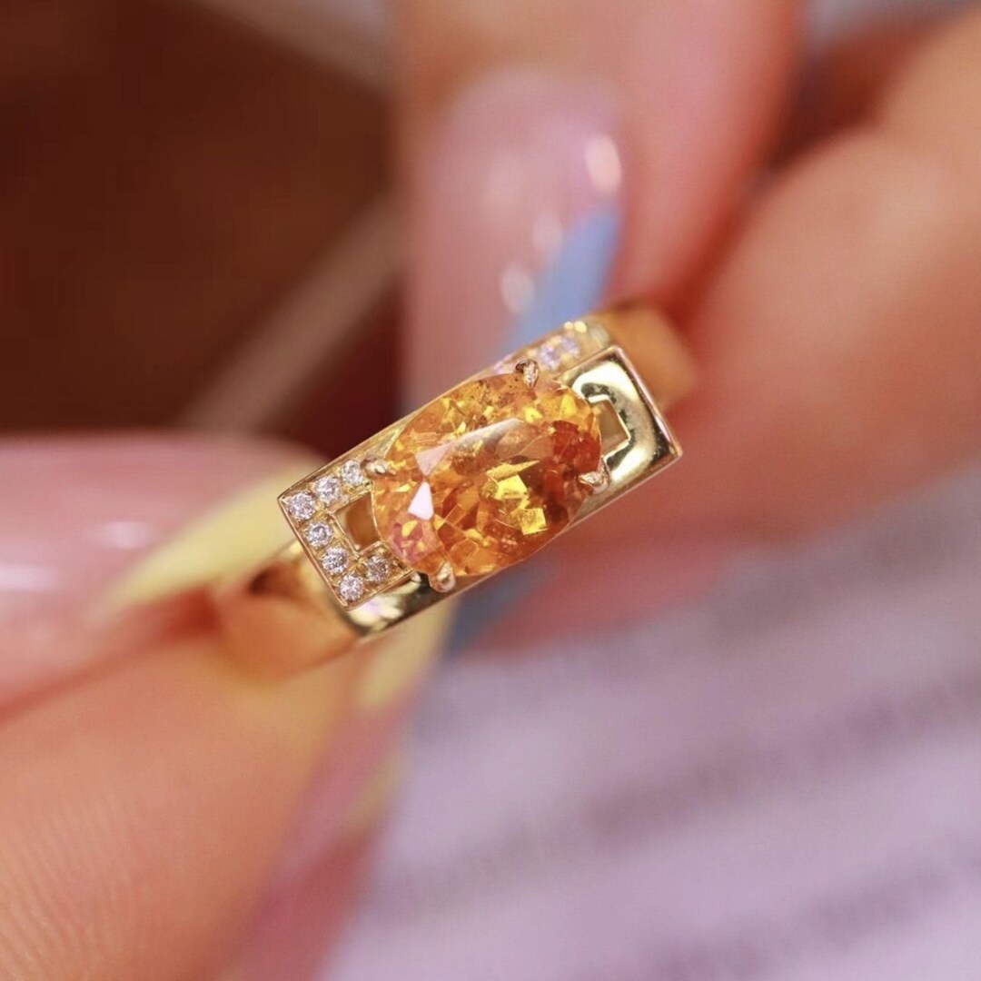 18k Solid Gold Genuine Orange Fanta Garnet Engagement Ring/fanta Halo ...