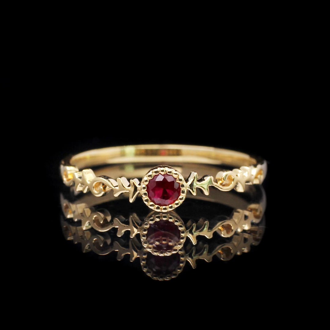 Genuine Ruby 18k Solid Gold Ring/minimalist Dainty Ruby Ringtrendy Ruby ...