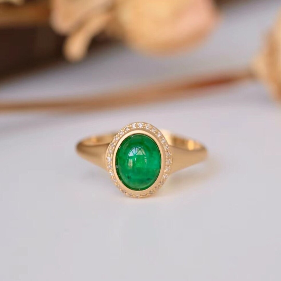Genuine Natural Emerald Ring 18k Solid Rose Gold Ring/classic Emerald ...