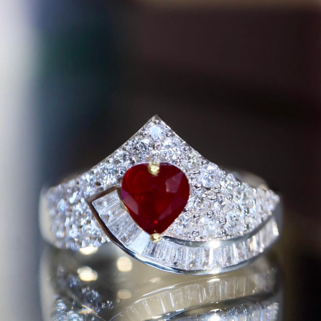 Pear Cut Pigeon Blood Red Ruby 18k White Gold Ring/authentic Ruby Thick ...