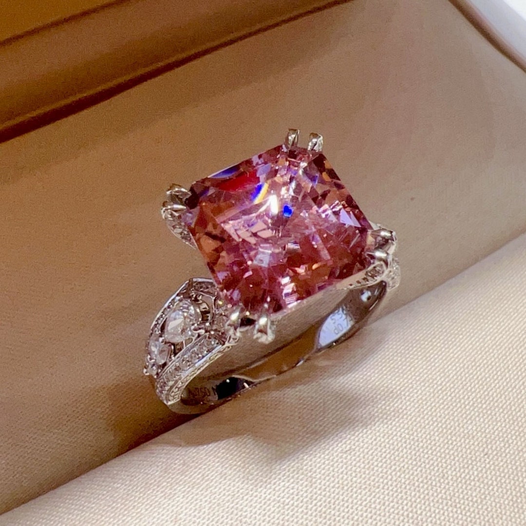 Genuine Pink Tourmaline 18k White Gold Ring/art Deco Diamond Tourmaline Ring/unique Handmade ...