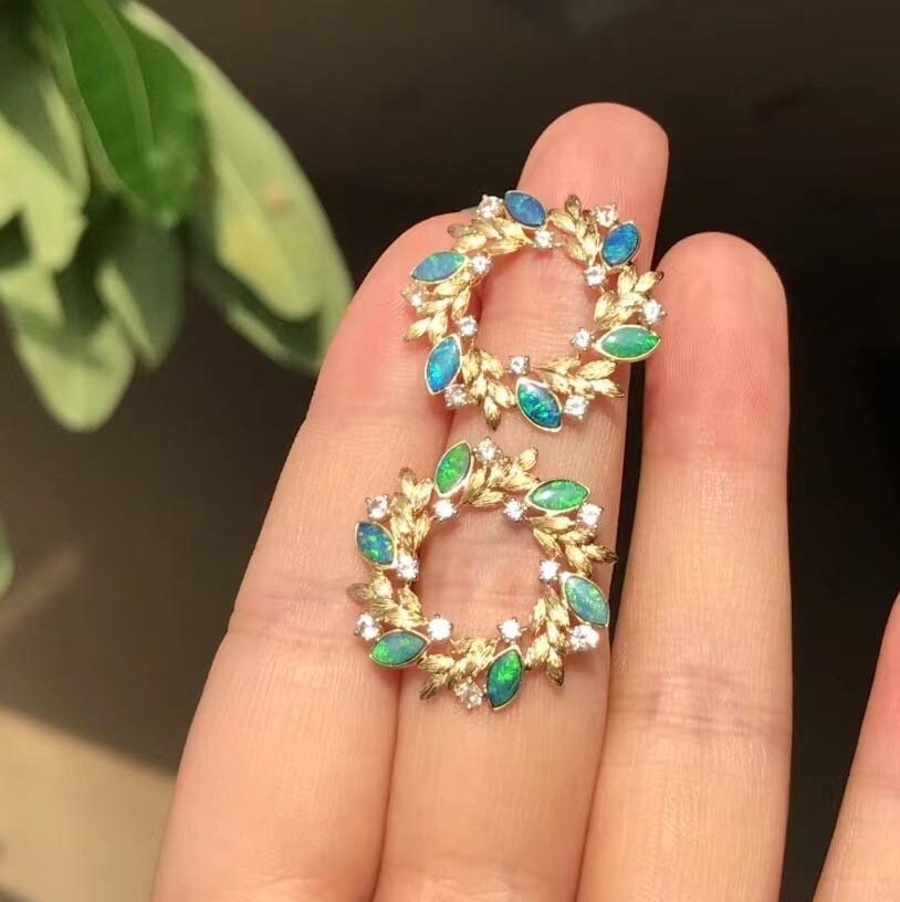Unique 18k Solid Gold Natural Australian Opal Earrings/garland Opal ...