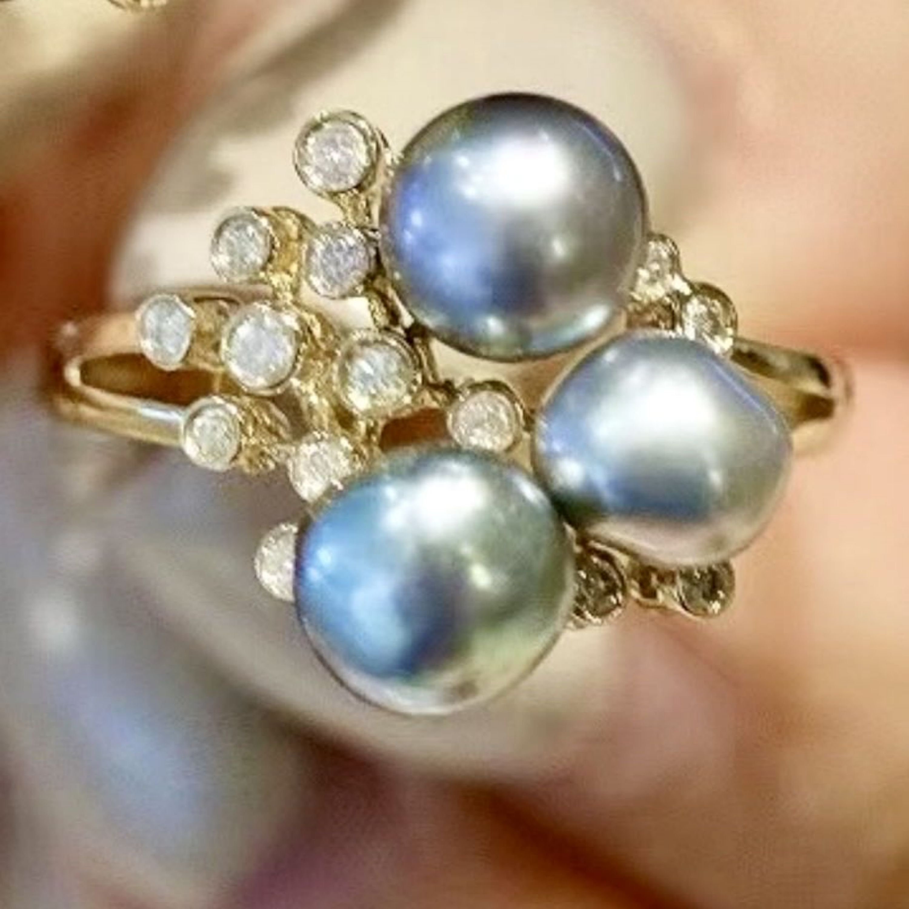 Natural Sea Pearl Ring 18k White Gold/statement Pearl Diamond Ring ...