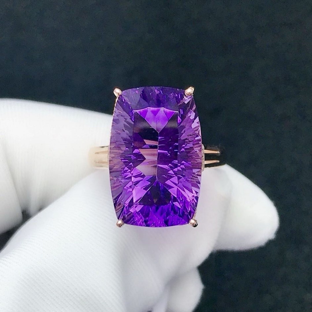 Genuine 18k Rose Gold Amethyst Ring for Women/unique Art Deco Amethyst ...