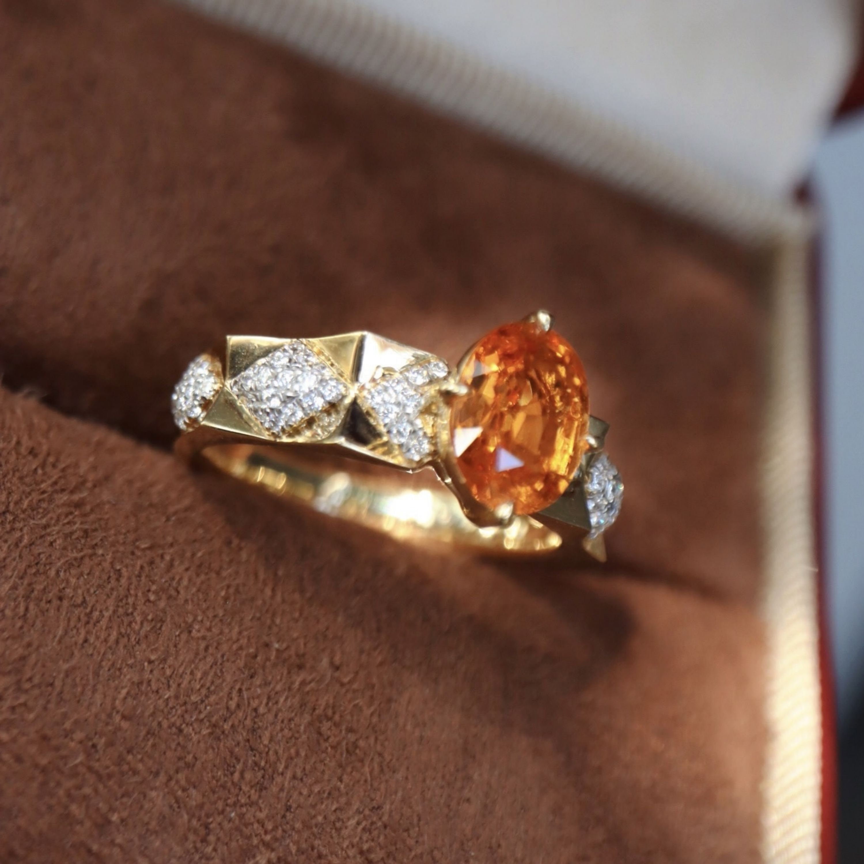 Natural Orange Garnet Ring/18k Solid Yellow Gold Oval Garnet Ring/raw ...