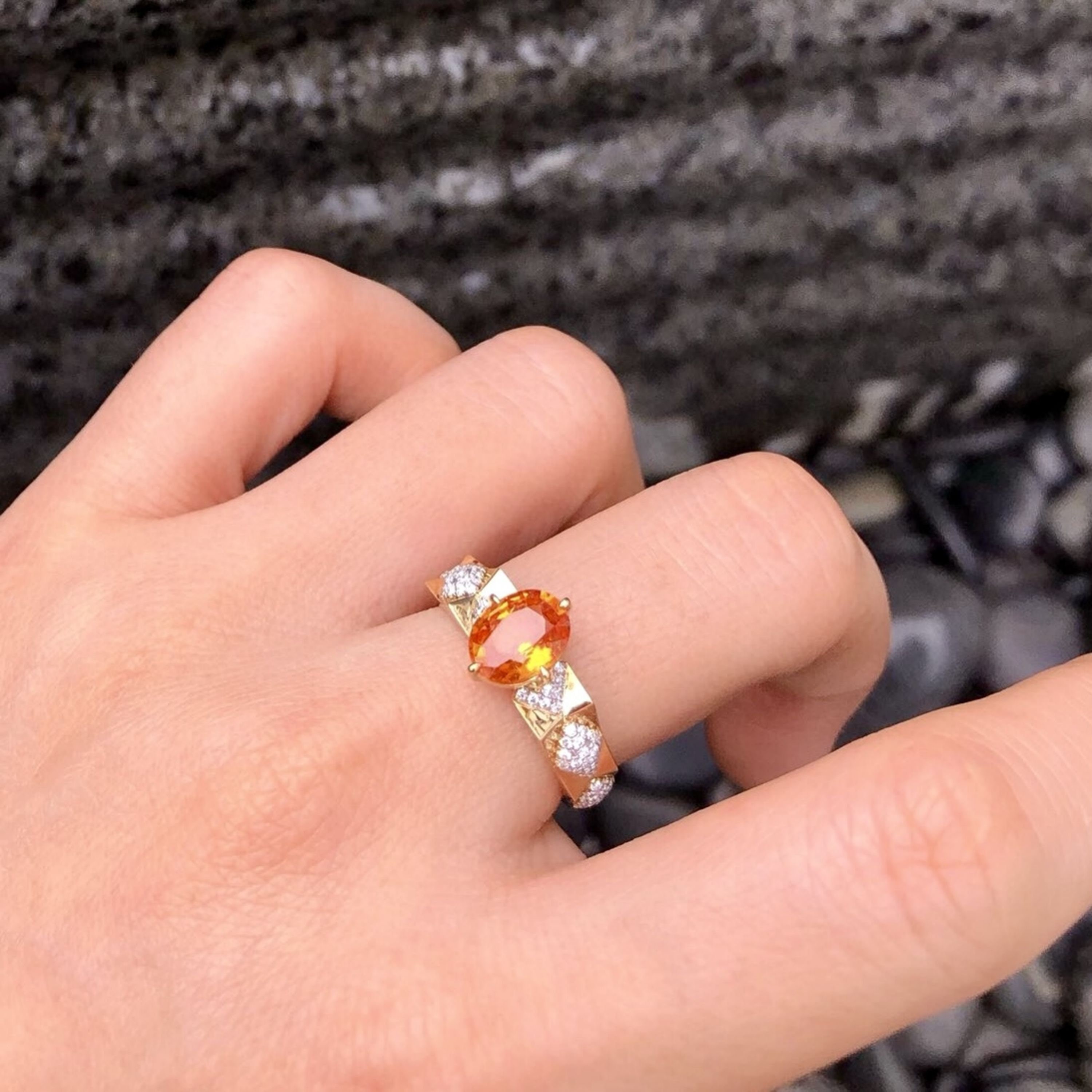 Natural Orange Garnet Ring/18k Solid Yellow Gold Oval Garnet Ring/raw ...