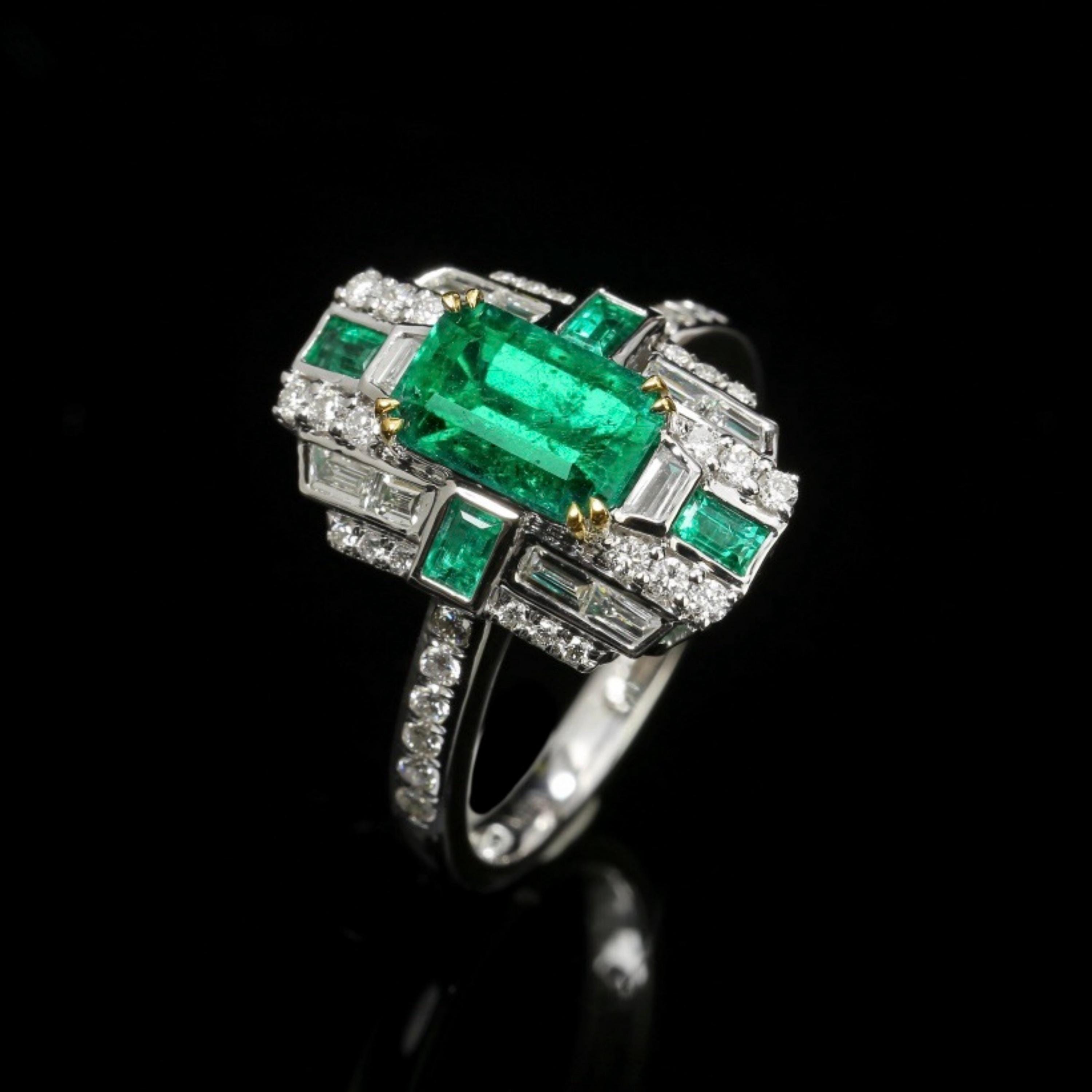 Natural Handmade Emerald Engagement Ring\vintage 18k White Gold Emerald ...