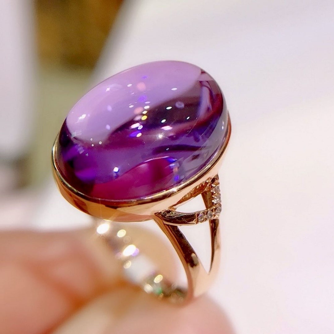 Oval Genuine Amethyst 18k Gold Ring Women\modern Minimalist Amethyst ...