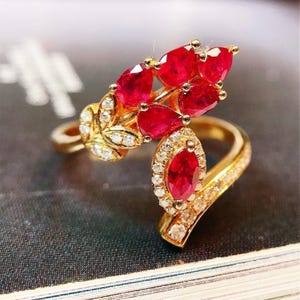 Unique Natural Pigeon Blood Ruby Engagement Ring/trendy 18k Solid Gold ...