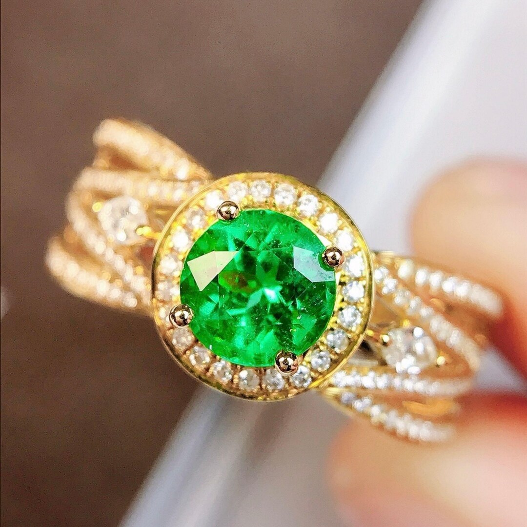 Genuine Emerald 18k Solid Gold Ring/statement Emerald Engagement Ring ...