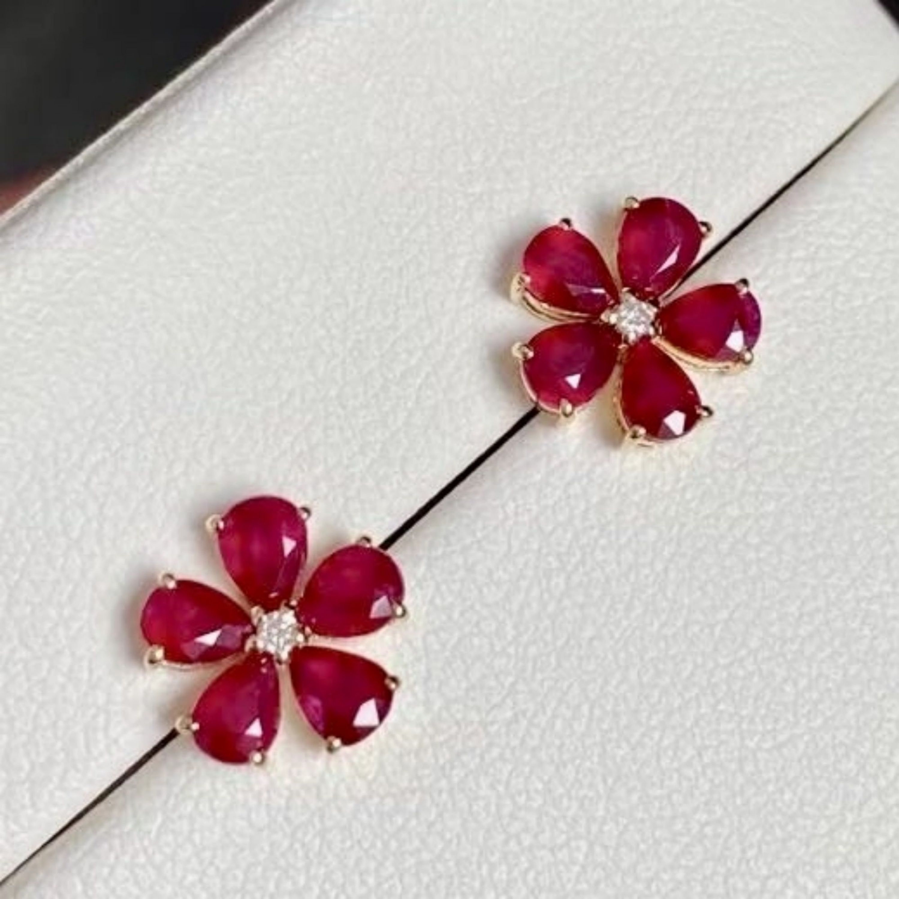 Tiny Petal Genuine Ruby Stud\art Deco Floral Ruby Studs/18k Solid Gold ...