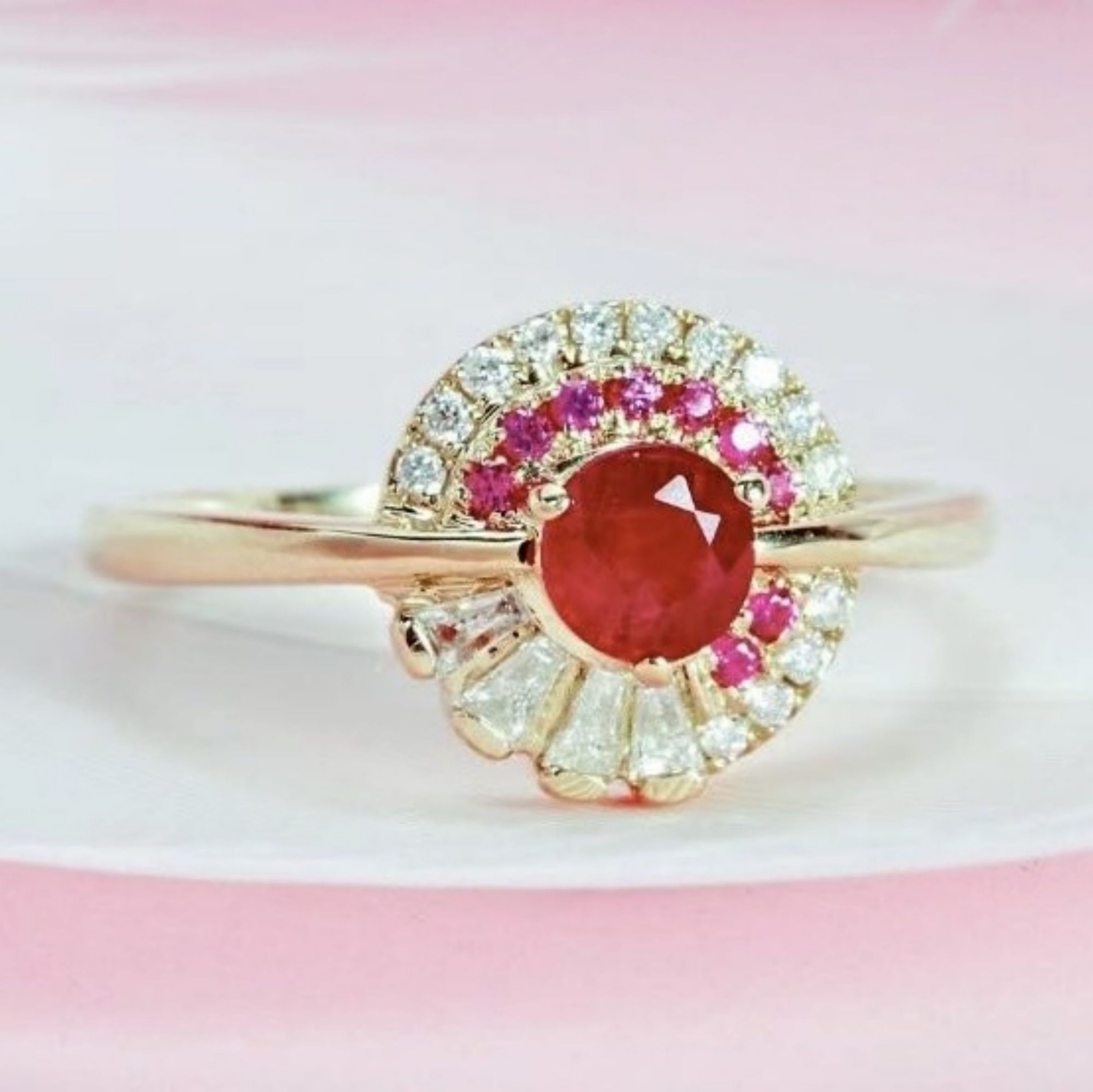 Unique Natural Ruby Ring/art Deco 18k Rose Gold Real Ruby Ring/handmade Custom Ruby Ring/dainty ...