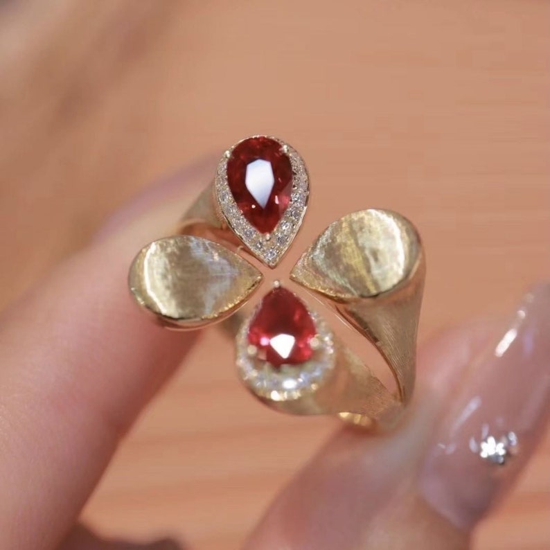 Genuine Ruby 18k Solid Gold Ring/statement Petal Ruby Ring\unique ...