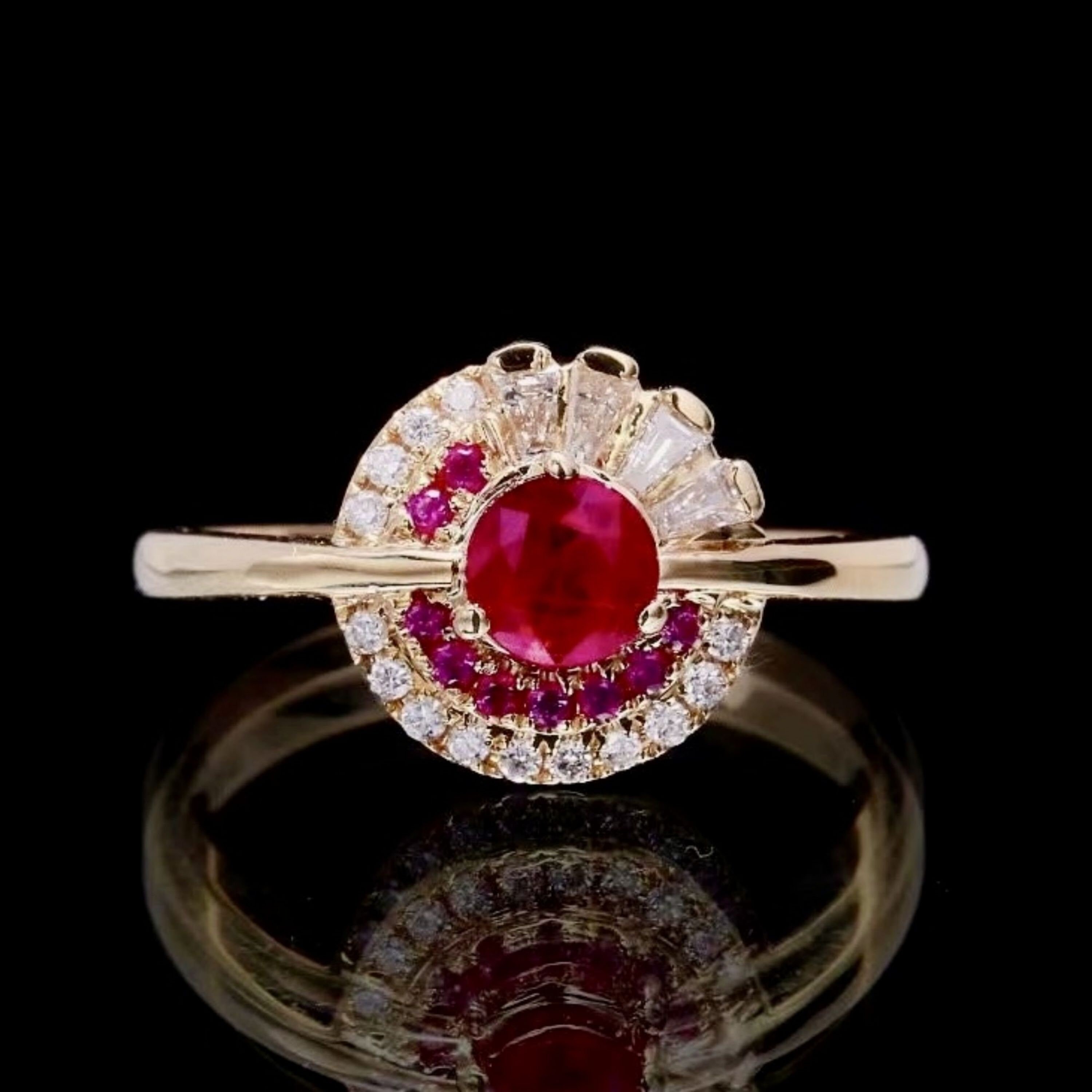 Unique Natural Ruby Ring/art Deco 18k Rose Gold Real Ruby Ring/handmade ...