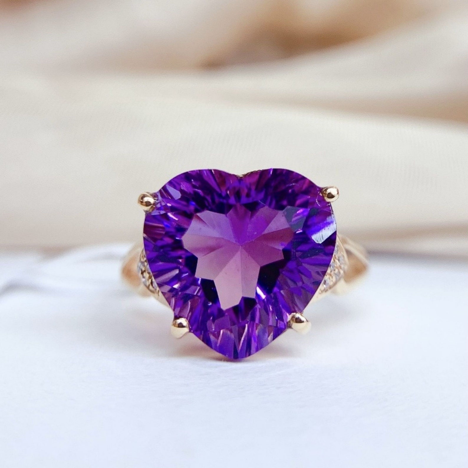 Genuine Heart Amethyst 18k Rose Gold Ring/unique Amethyst Engagement ...