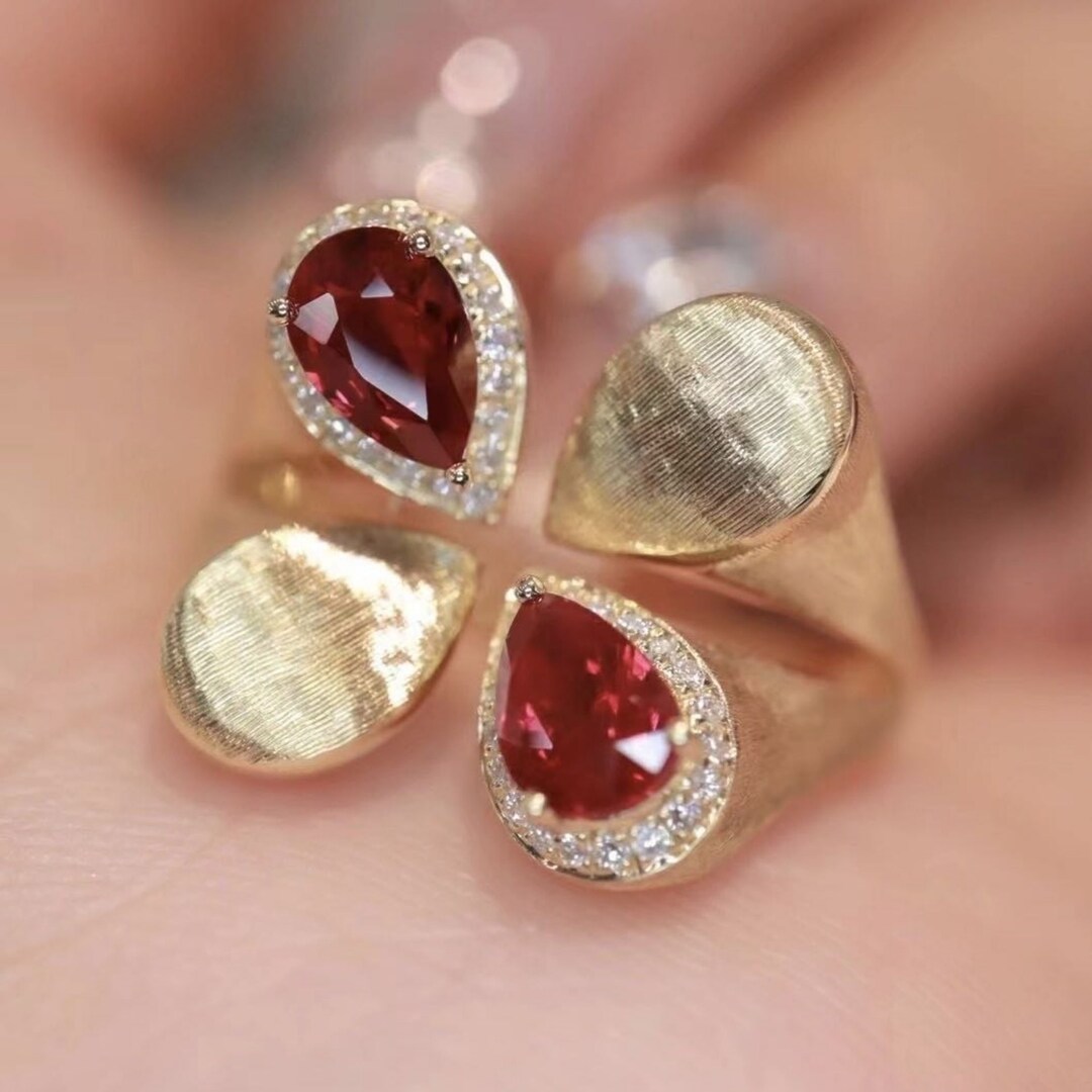 Genuine Ruby 18k Solid Gold Ring/statement Petal Ruby Ring\unique Floral Ruby Engagement Ring ...
