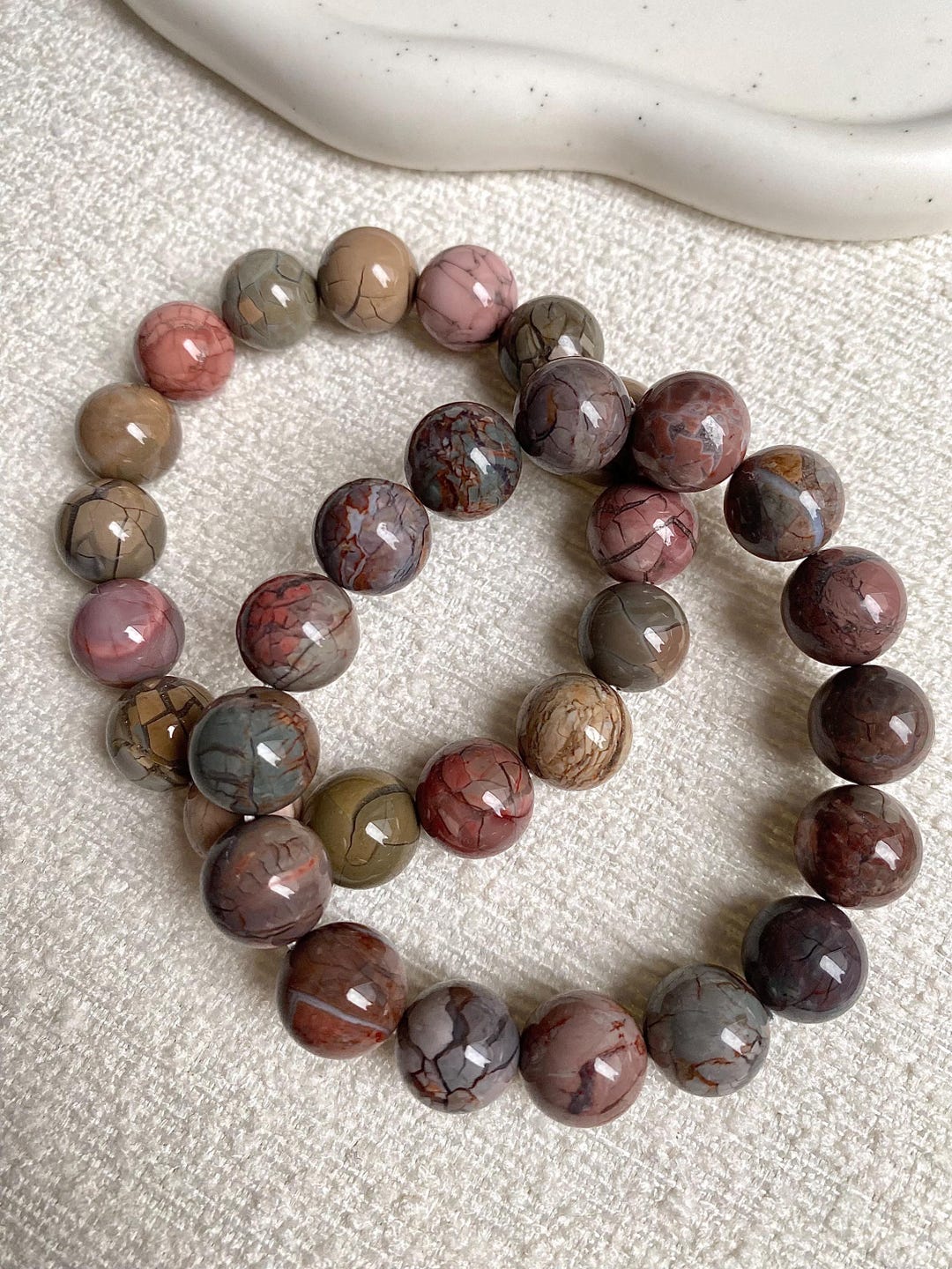 Cracked Alashan Agate 12mm Bead Crystal Bracelet - Etsy