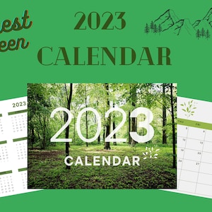 Green Forest Monthly Calendar | 2023 | Printable | Minimalist | Floral ...