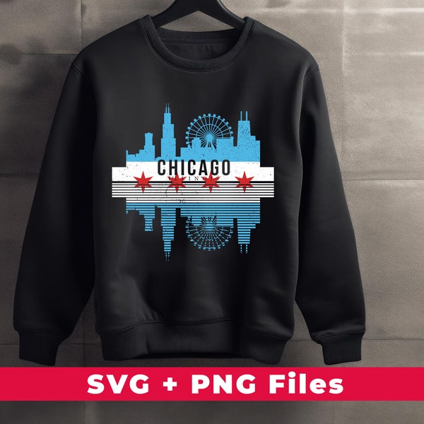 Chicago Flag Skyline Png - Etsy