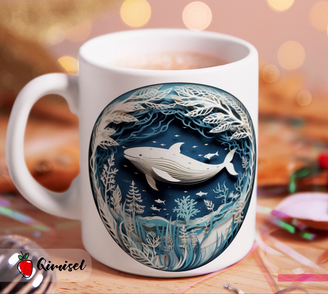 Dolphin Mug Wrap 3D PNG Origami Dolphin 3D Mug Template Blue - Etsy