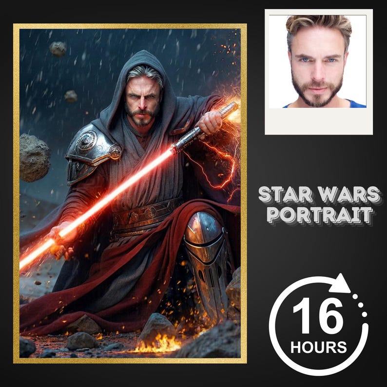 Custom Star Wars Portrait From Photo, Gift for Dad, Jedi Personalized ...