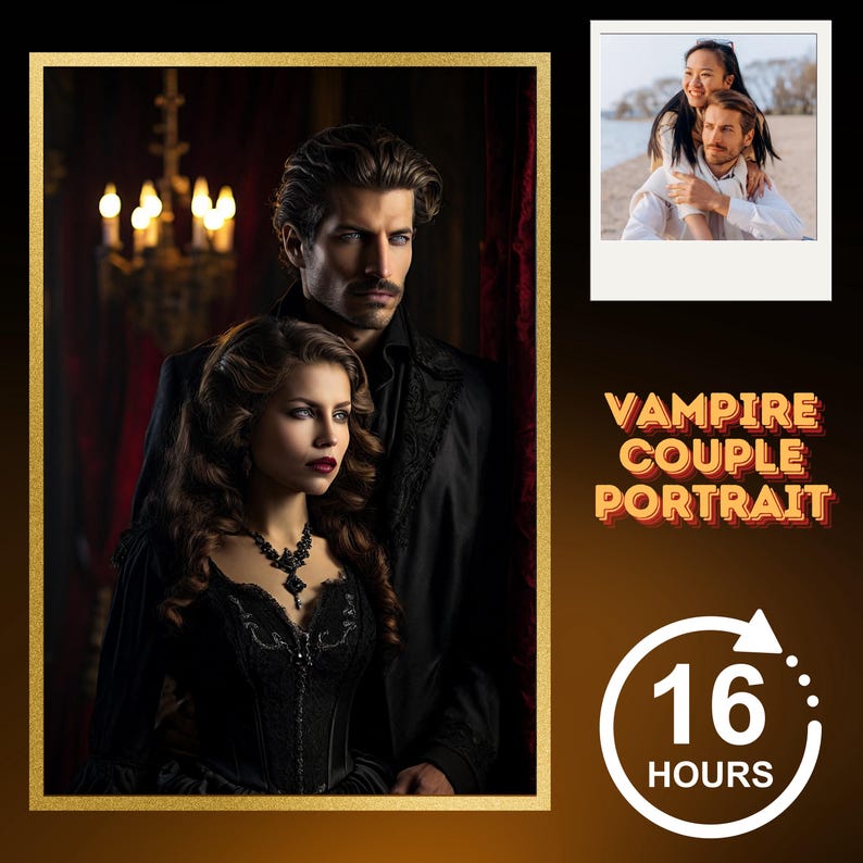 Custom Realistic Vampire Couple Portrait From Photo, Personalized Dark ...