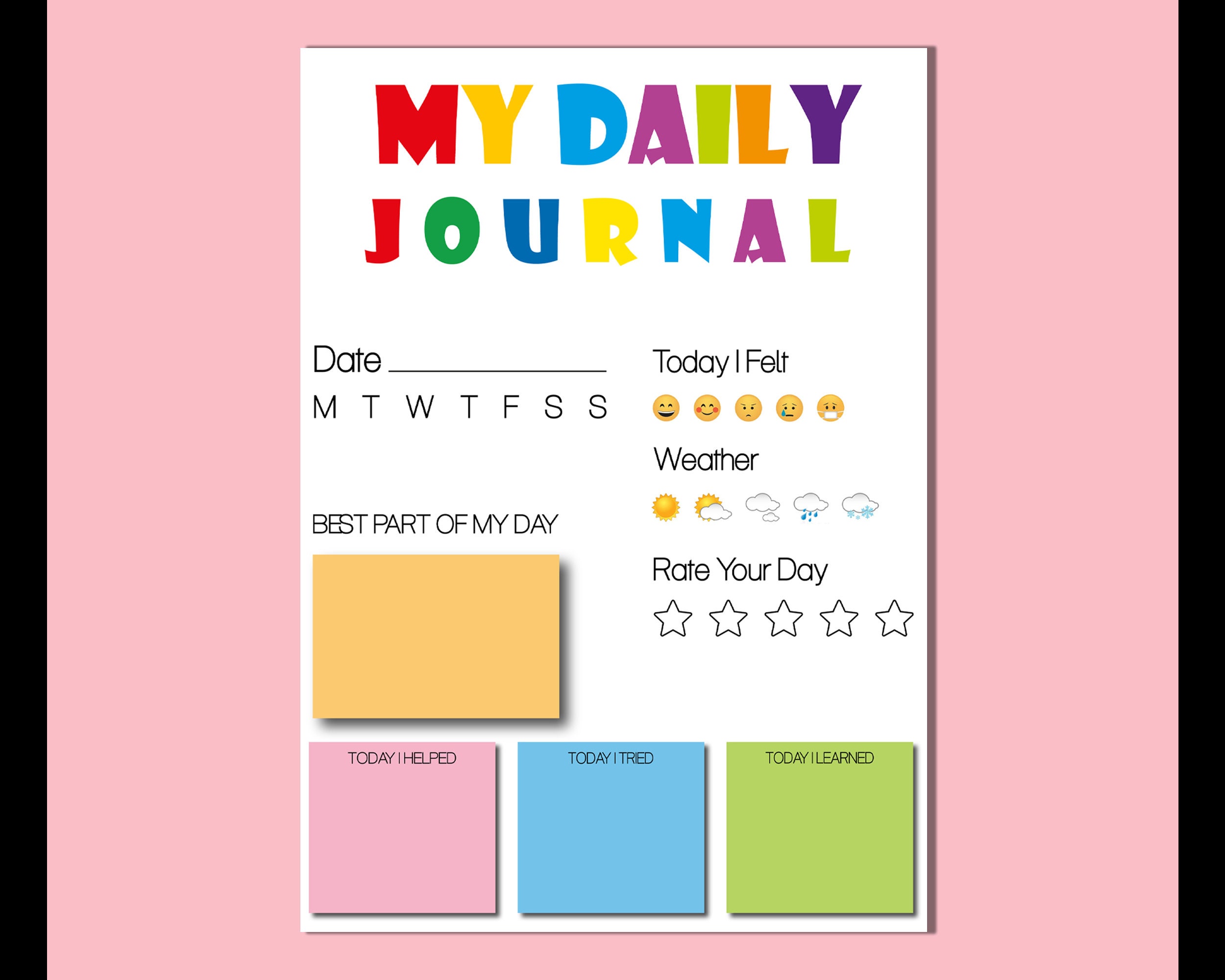 Kids Daily Journal, Printable Kids Journal, Diary for Children ...