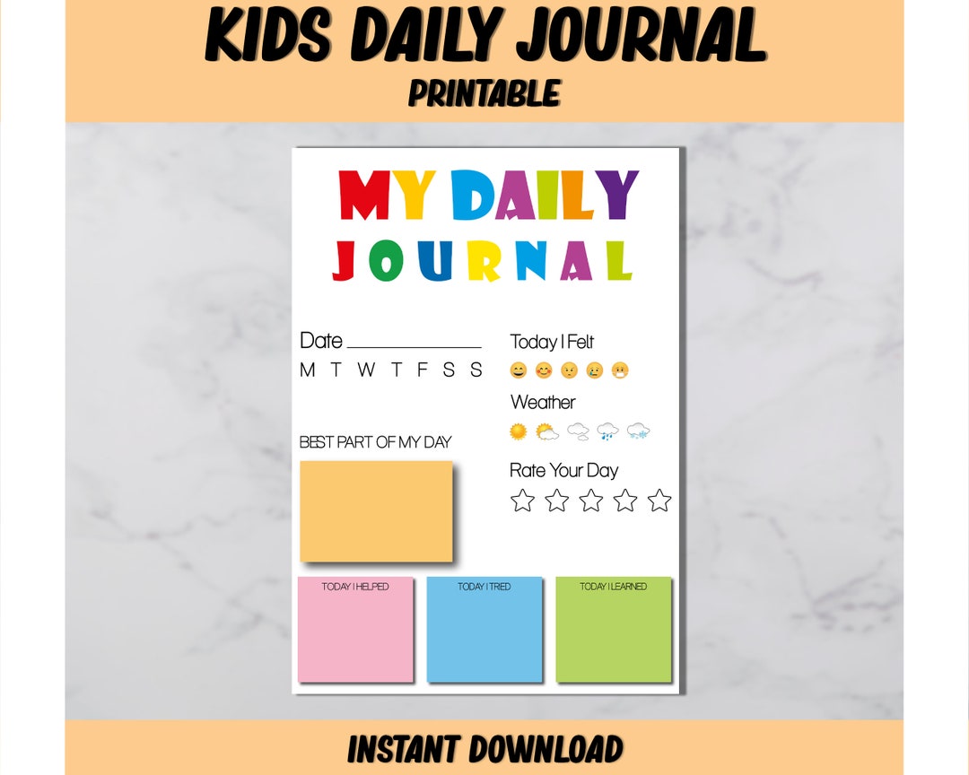 Kids Daily Journal, Printable Kids Journal, Diary for Children ...