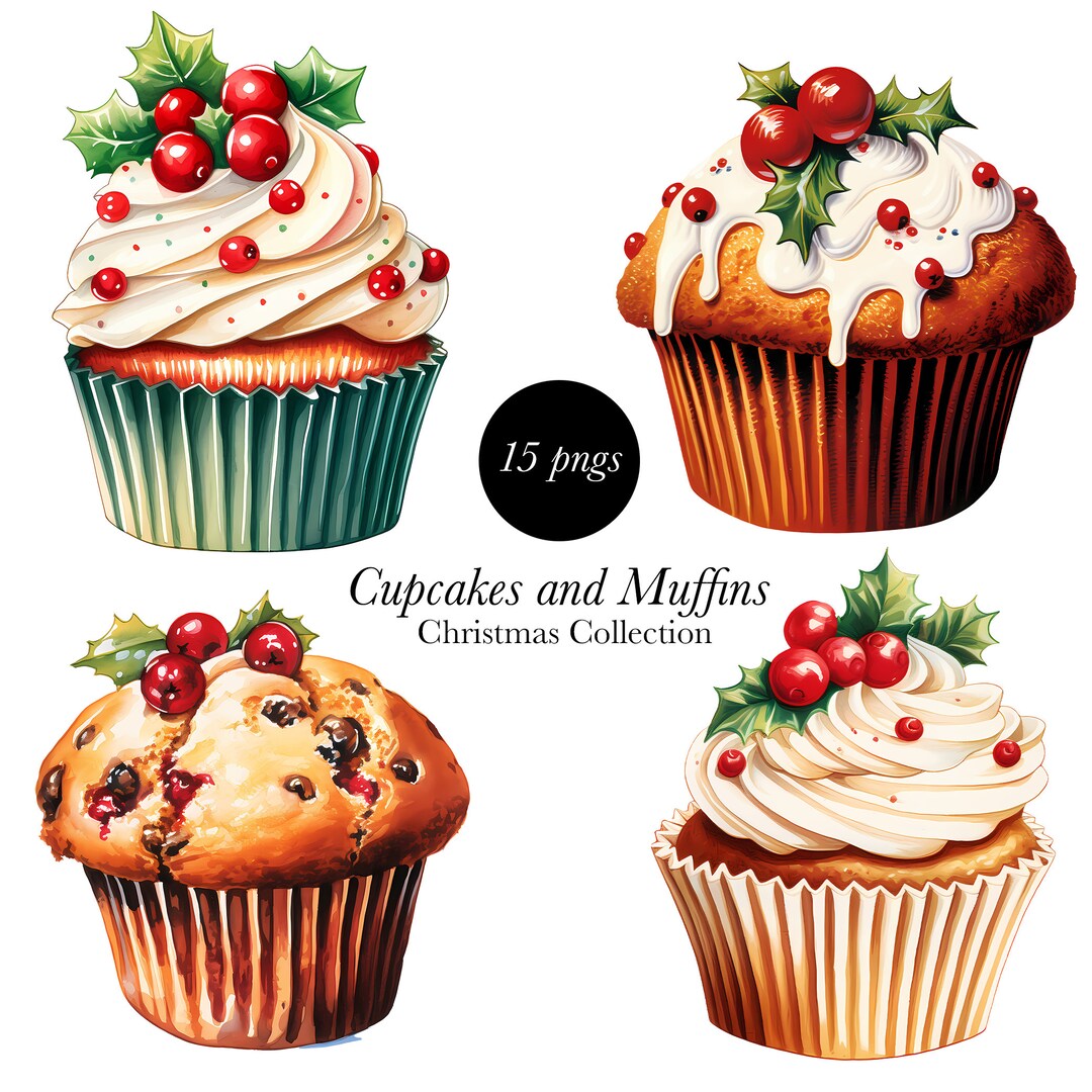 Christmas Cupcakes & Muffins Clipart 15 Pngs, Cupcakes Clipart ...