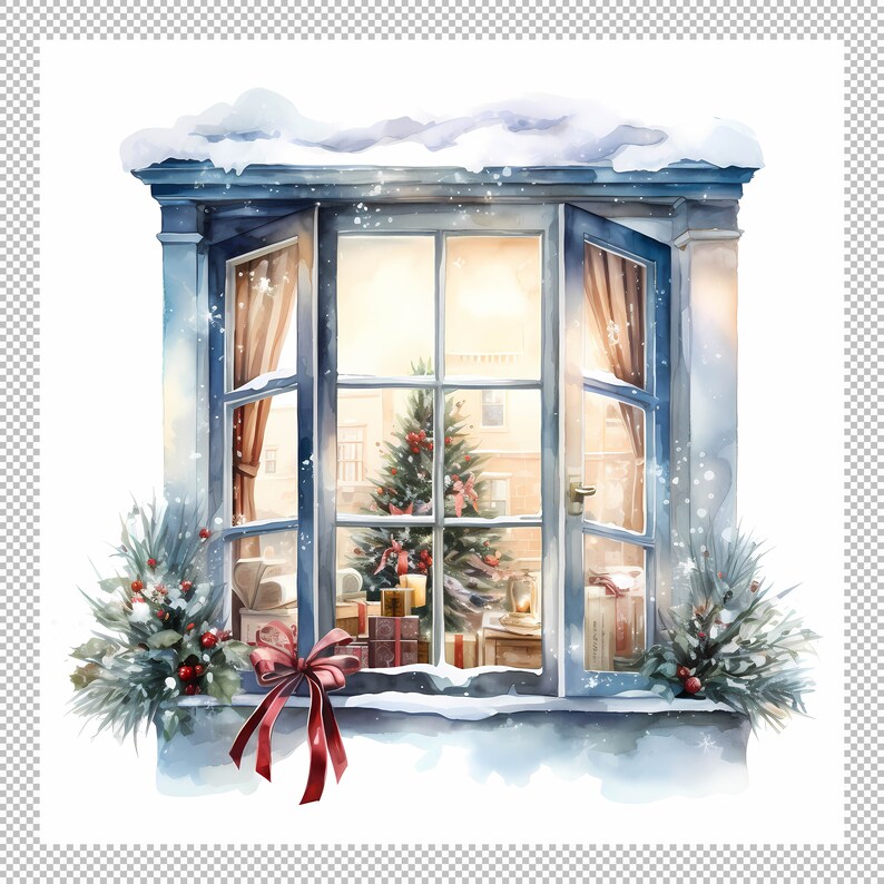 Christmas Clipart 11 Jpegs, Festive Windows ,christmas Windows ...