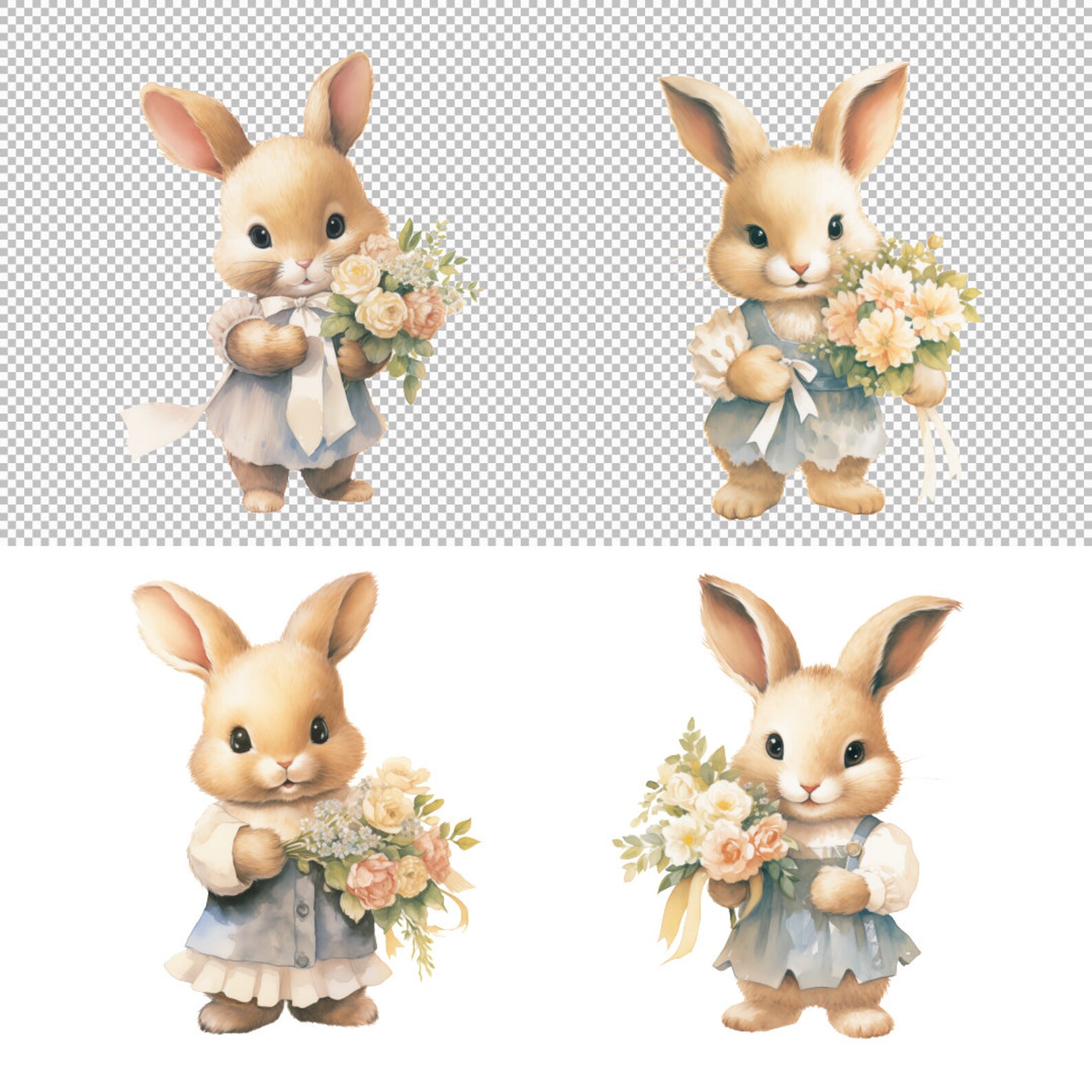 Cute Rabbits Clipart Cute Watercolor Bunny Clip Art, Cute Bunnies ...