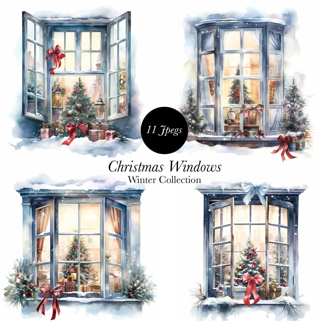 Christmas Clipart 11 Jpegs, Festive Windows ,christmas Windows ...