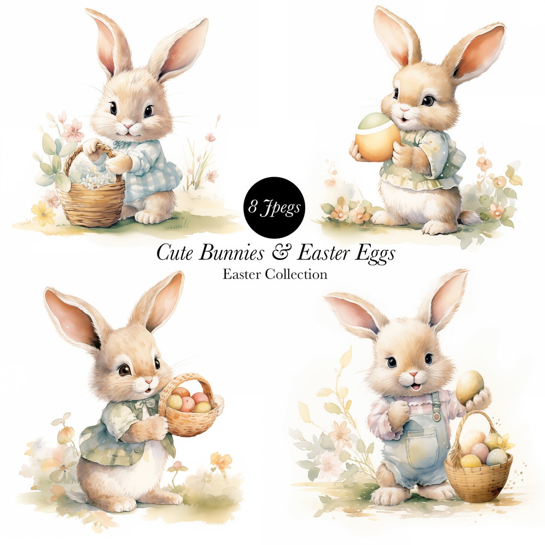 Watercolor Bunny Clipart – Cute Rabbits PNG, Commercial Use (digital ...