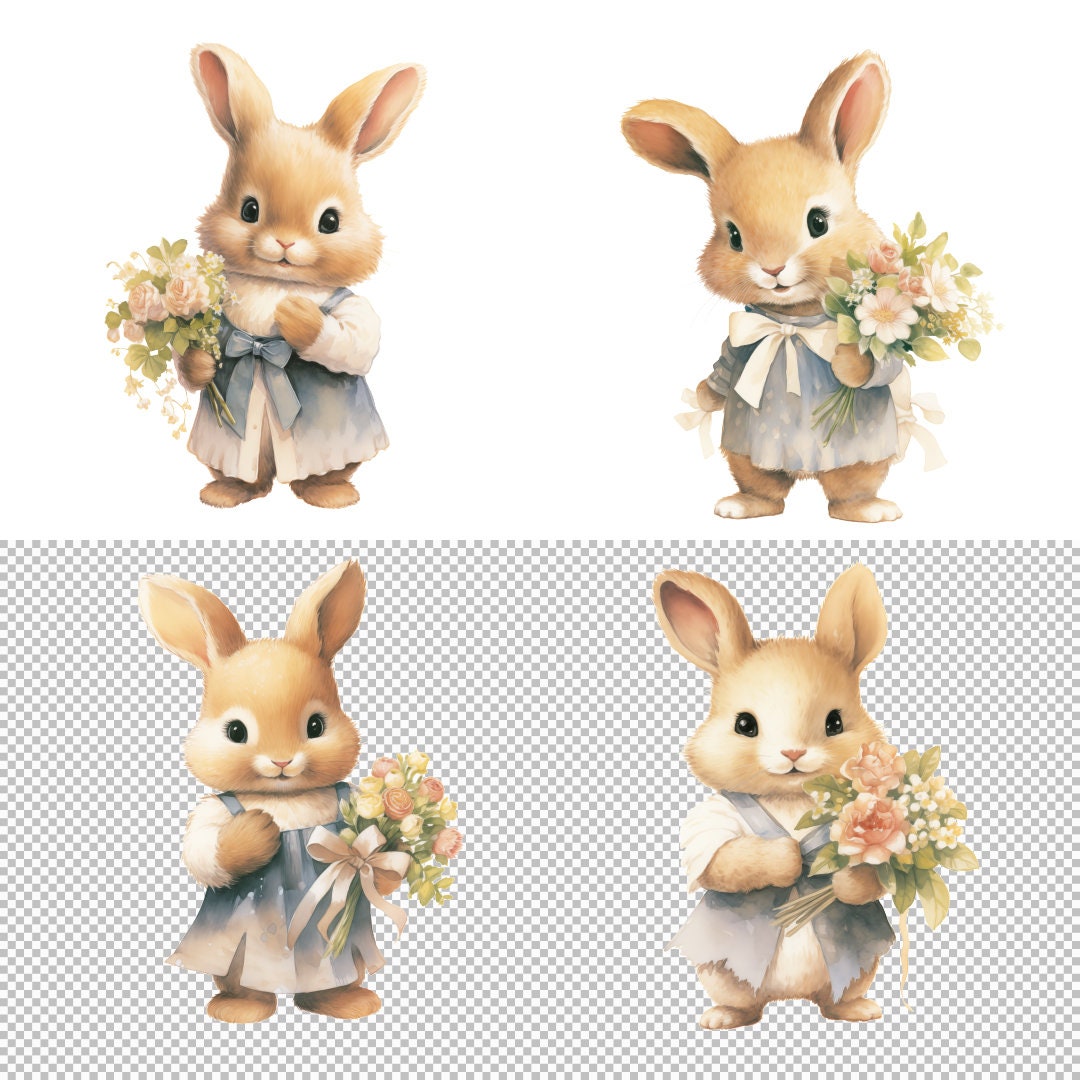 Watercolor Bunny Clipart – Cute Rabbit PNG, Commercial Use (digital ...