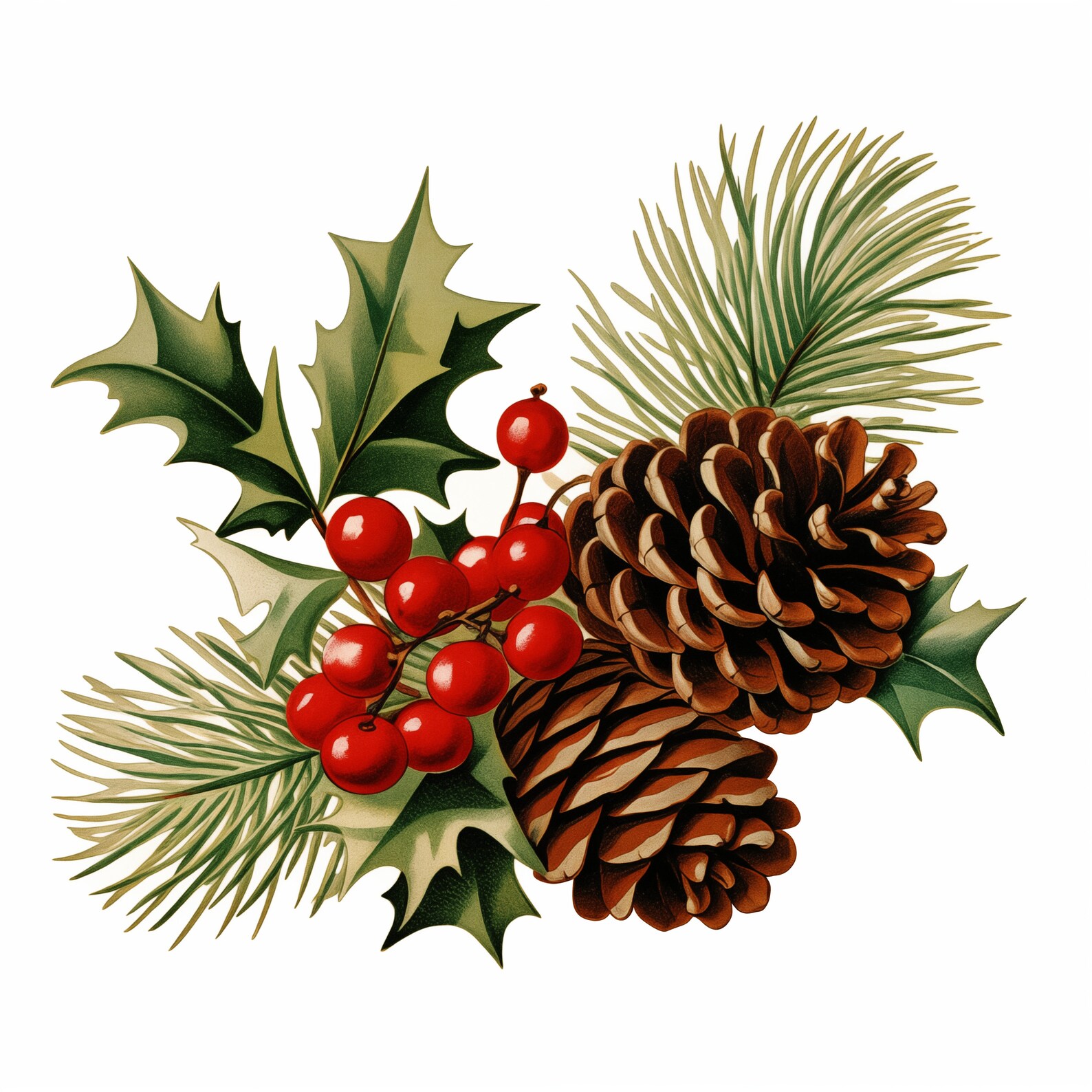 Christmas Holly and Pine Clipart Collection, Chrsitmas Pine Cones ...
