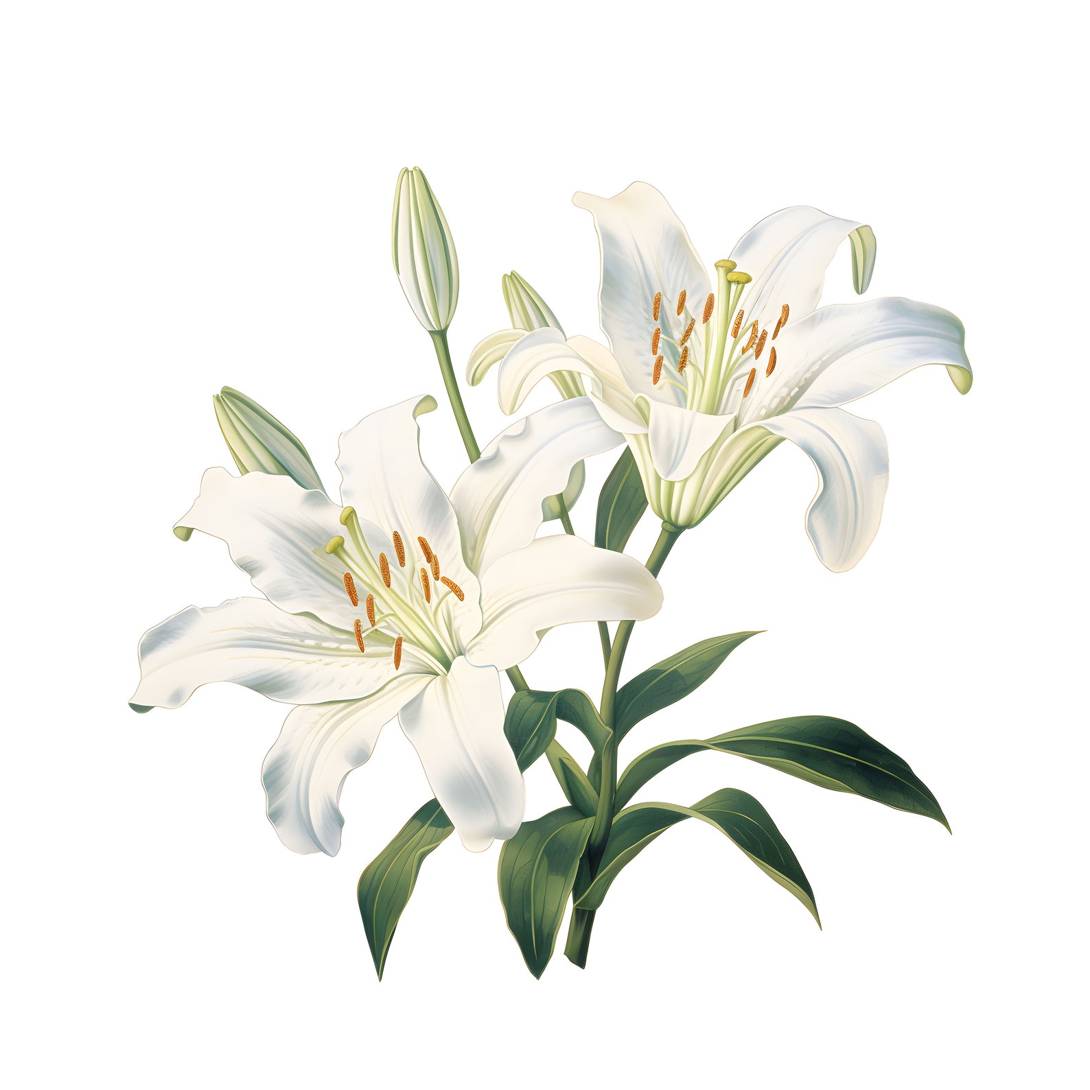 White Lily Collection, Watercolour White Lily, White Lily Illustration ...