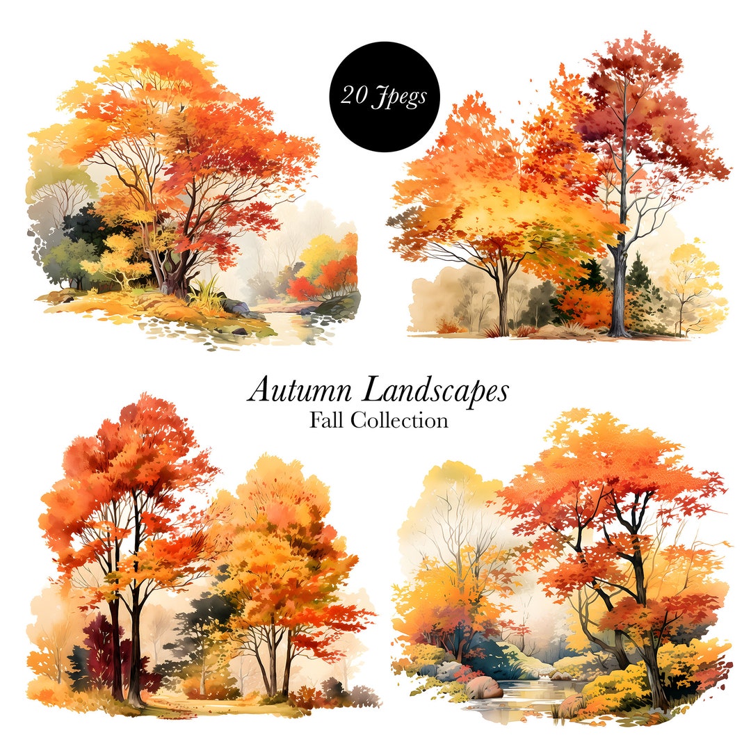 Autumn Trees Clipart: Landscape Illustrations (20 Jpegs) - Etsy