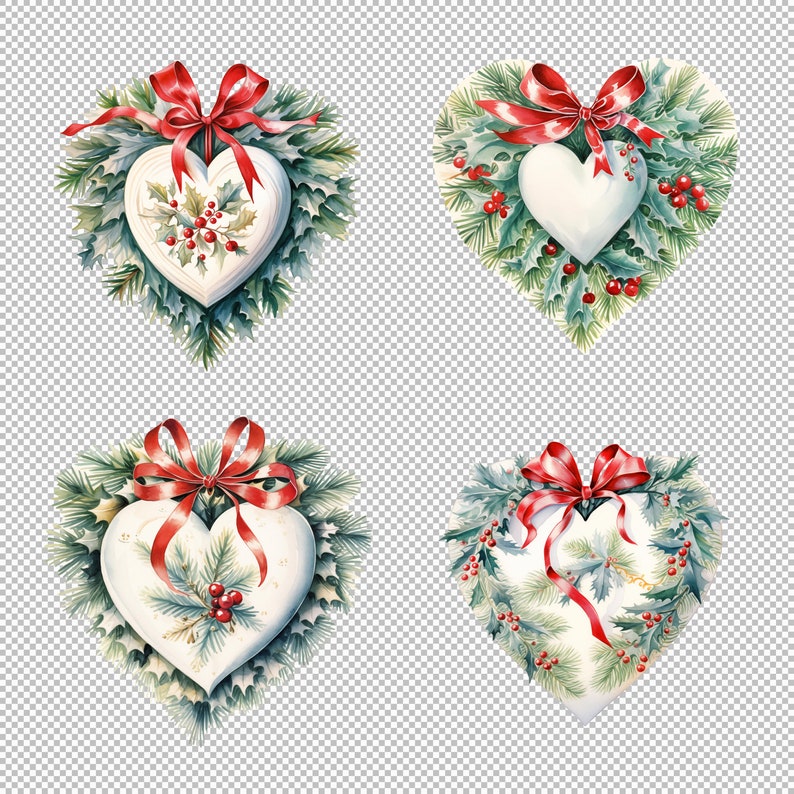 Christmas Hearts Clipart 8 Pngs, Hearts Clipart ,christmas Illustration ...