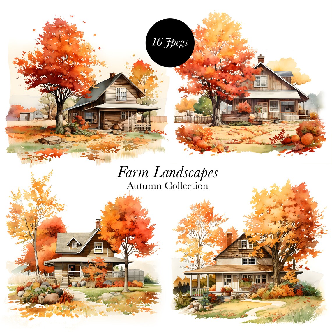Farm Autumn Clipart: Pumpkin Illustrations for Scrapbooking (digital ...