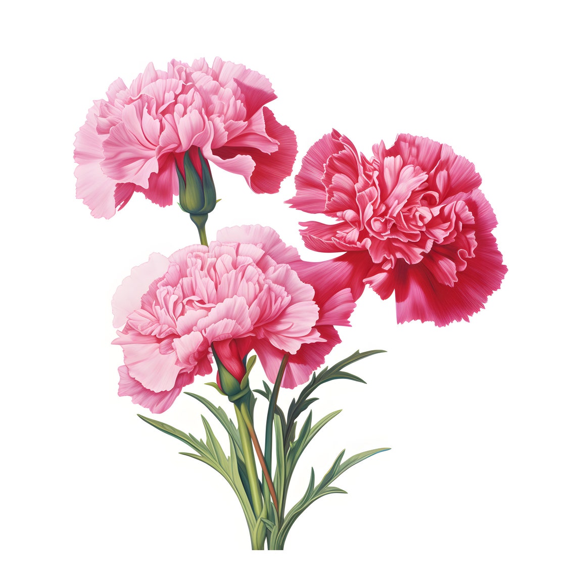 Pink and Red Carnation, Watercolour Carnation, Pink and Red Carnation ...