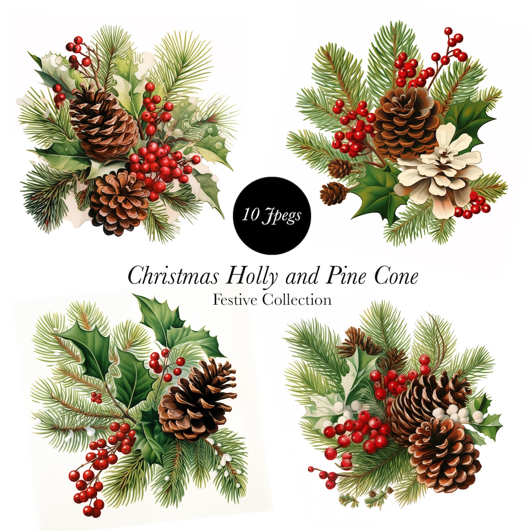 Christmas Holly and Pine Clipart Collection, Chrsitmas Pine Cones ...