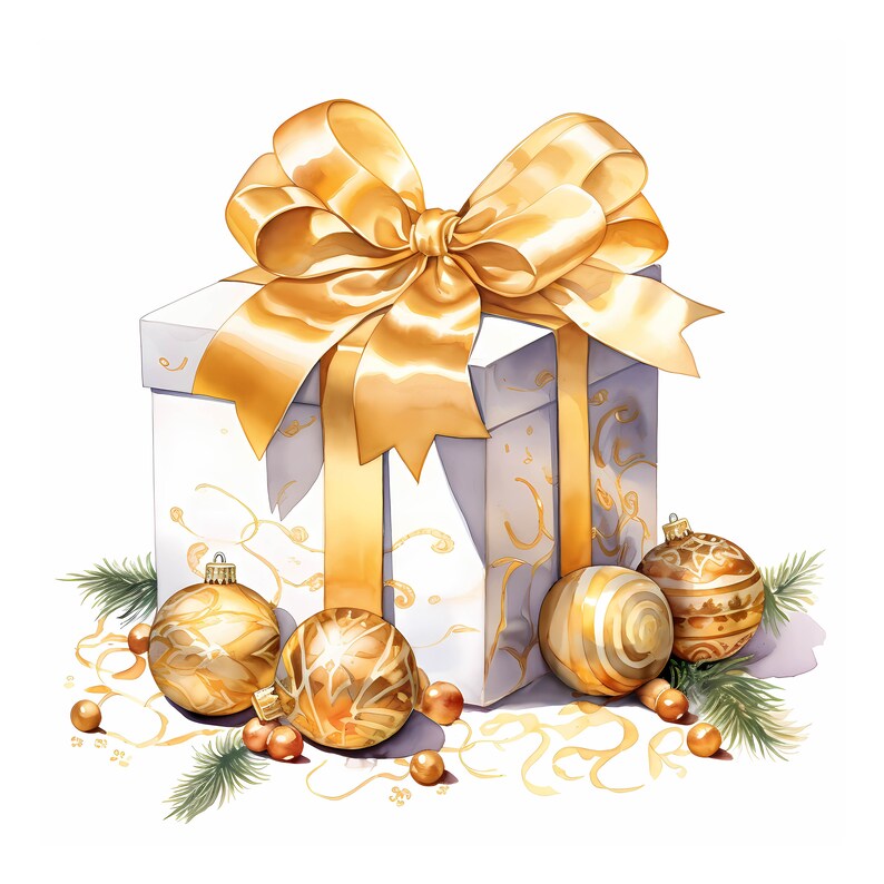 Christmas Golden Gift Clipart: Festive Holiday Illustrations (17 Jpegs ...