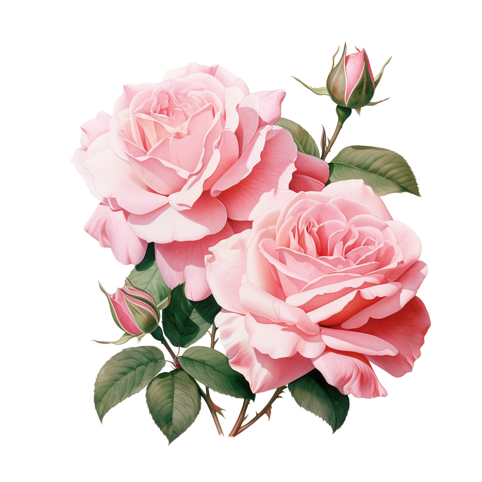 Pink Roses Collection, Watercolour Pink Roses, Pink Roses Illustration ...