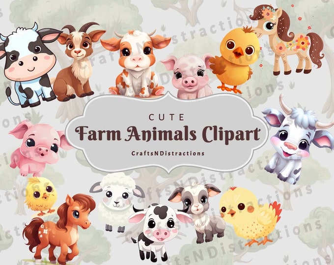 Watercolor Cute Farm Clipart, Farm Animals Nursery Sublimation, Farm ...