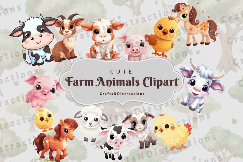 Cute Farm Animals Clipart, Farm Animals Digital Clipart, Farm Animals ...