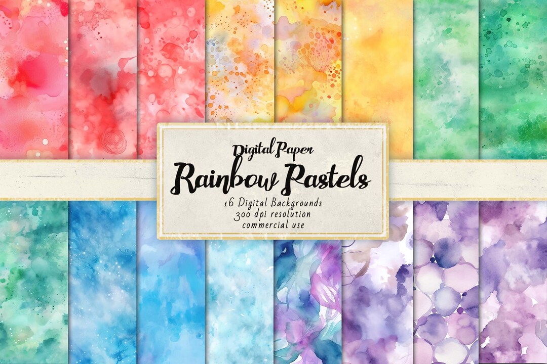 Rainbow Pastel Digital Paper - Seamless Rainbow Pastel Textures Instant ...